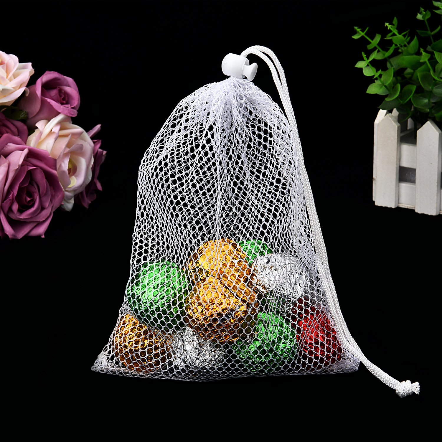 TecUnite 10 Pcs Mesh Bags Drawstring Laundry Bags Large Nylon Mesh Bags Gift Bag Dishwasher Bag with Sliding Drawstring for Kitchen Jewelry Gifts Wedding Favor Home(5.5 x 7.5 Inch,White)