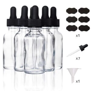 auropack 30ml (1oz) clear boston round bottle with glass eye dropper, pack of 6