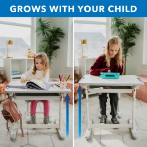 Mount-It! Kids Desk and Chair Set Height Adjustable up to 30" Ergonomic Kids Desk School, Kids Table and Chairs for Student 26" x 18" Tabletop with Pencil Drawer, 3-10 Age Children, Grey