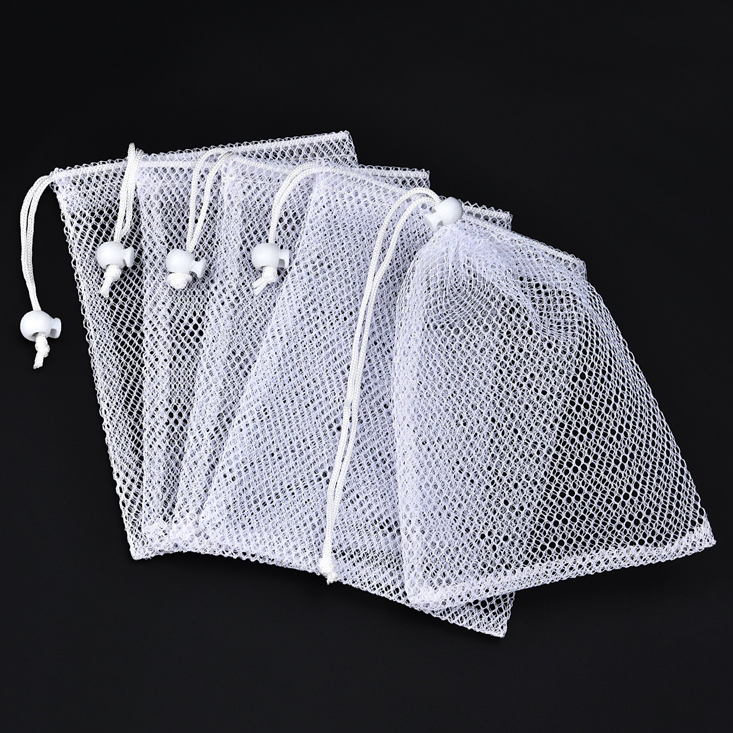 TecUnite 10 Pcs Mesh Bags Drawstring Laundry Bags Large Nylon Mesh Bags Gift Bag Dishwasher Bag with Sliding Drawstring for Kitchen Jewelry Gifts Wedding Favor Home(5.5 x 7.5 Inch,White)