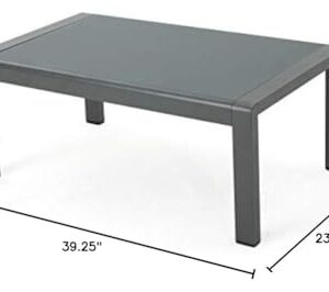 Christopher Knight Home Cape Coral Outdoor Aluminum Coffee Table with Tempered Glass Table Top, Grey