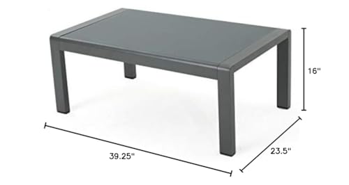 Christopher Knight Home Cape Coral Outdoor Aluminum Coffee Table with Tempered Glass Table Top, Grey