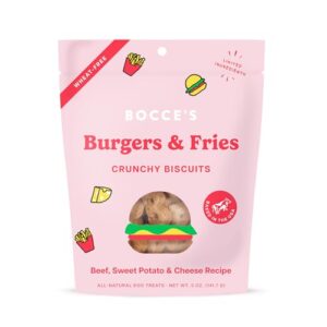 bocce's bakery - limited edition wheat-free dog treats, burgers & fries biscuits, 5 oz