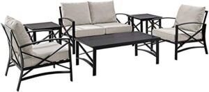 crosley furniture kaplan 6-piece outdoor loveseat patio furniture set, conversation sets for porch, deck, oiled bronze with oatmeal cushions