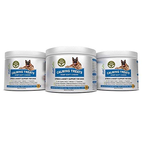 DakPets Hemp Calming Treats for Dogs - Made in USA w/Hemp Oil - Dog Anxiety Relief - Natural Separation Aid - Stress Relief - Fireworks - Storms - Barking 120 Soft Chews