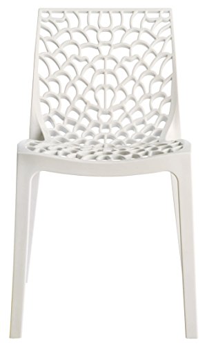 UpOn Gruvyer Indoor Outdoor Dining Chairs, from Italy, Stackable, Strong - Brilliant White (2 Chairs)