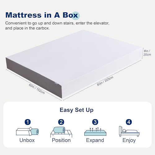 Amazon Basics Memory Foam Plush Mattress, Queen, White/Grey, 80 x 60 x 8 inches