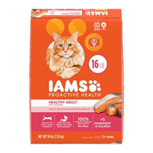 iams proactive health adult healthy dry cat food with salmon, 16 lb. bag