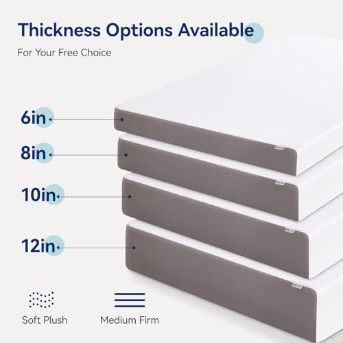 Amazon Basics Memory Foam Plush Mattress, Queen, White/Grey, 80 x 60 x 8 inches