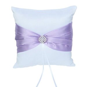 arksu ring bearer pillow cushion 7.8 x7.8 inch with satin ribbon and rhinestones for rustic bridal wedding shower ceremony-lavender