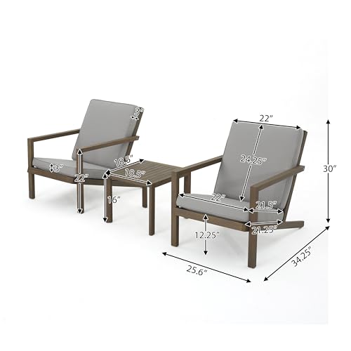 Christopher Knight Home Leah Outdoor Acacia Wood Chat Set with Water Resistant Cushions, 3-Pcs Set, Grey Finish / Grey