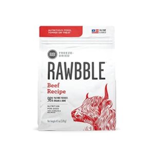 bixbi rawbble freeze dried dog food, beef recipe, 4.5 oz - 98% meat and organs, no fillers - pantry-friendly raw dog food for meal, treat or food topper - usa made in small batches