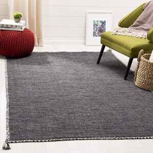 safavieh montauk collection area rug - 8' x 10', grey & black, handmade flat weave cotton corner tassel, ideal for high traffic areas in living room, bedroom (mtk150f)