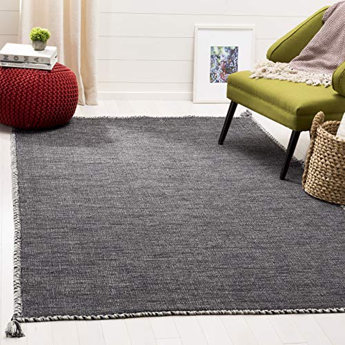 SAFAVIEH Montauk Collection Area Rug - 8' x 10', Grey & Black, Handmade Flat Weave Cotton Corner Tassel, Ideal for High Traffic Areas in Living Room, Bedroom (MTK150F)