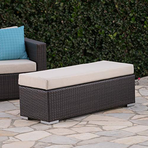 Christopher Knight Home Santa Rosa Outdoor Wicker Bench with Water Resistant Cushion, Multibrown / Beige