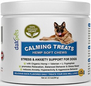 dakpets hemp calming treats for dogs - made in usa w/hemp oil - dog anxiety relief - natural separation aid - stress relief - fireworks - storms - barking 120 soft chews