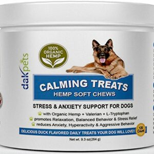 DakPets Hemp Calming Treats for Dogs - Made in USA w/Hemp Oil - Dog Anxiety Relief - Natural Separation Aid - Stress Relief - Fireworks - Storms - Barking 120 Soft Chews