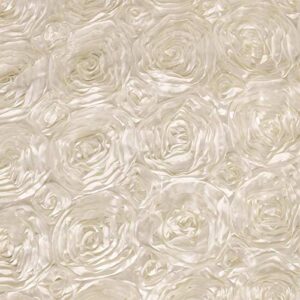 ak trading 54-inch wide premium satin rosette 3d rose design ribbon fabric (ivory, 1 yard)