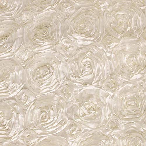 AK Trading 54-Inch Wide Premium Satin Rosette 3D Rose Design Ribbon Fabric (Ivory, 1 Yard)