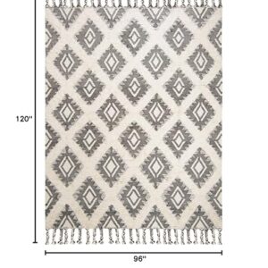 SAFAVIEH Kenya Collection Area Rug - 8' x 10', Black & Ivory, Hand-Knotted Moroccan Tribal Tassel Wool, Ideal for High Traffic Areas in Living Room, Bedroom (KNY910H)