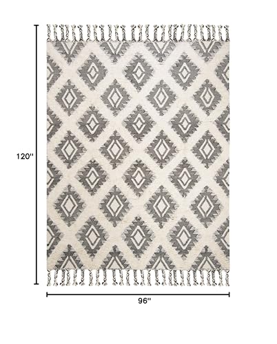 SAFAVIEH Kenya Collection Area Rug - 8' x 10', Black & Ivory, Hand-Knotted Moroccan Tribal Tassel Wool, Ideal for High Traffic Areas in Living Room, Bedroom (KNY910H)