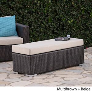 Christopher Knight Home Santa Rosa Outdoor Wicker Bench with Water Resistant Cushion, Multibrown / Beige