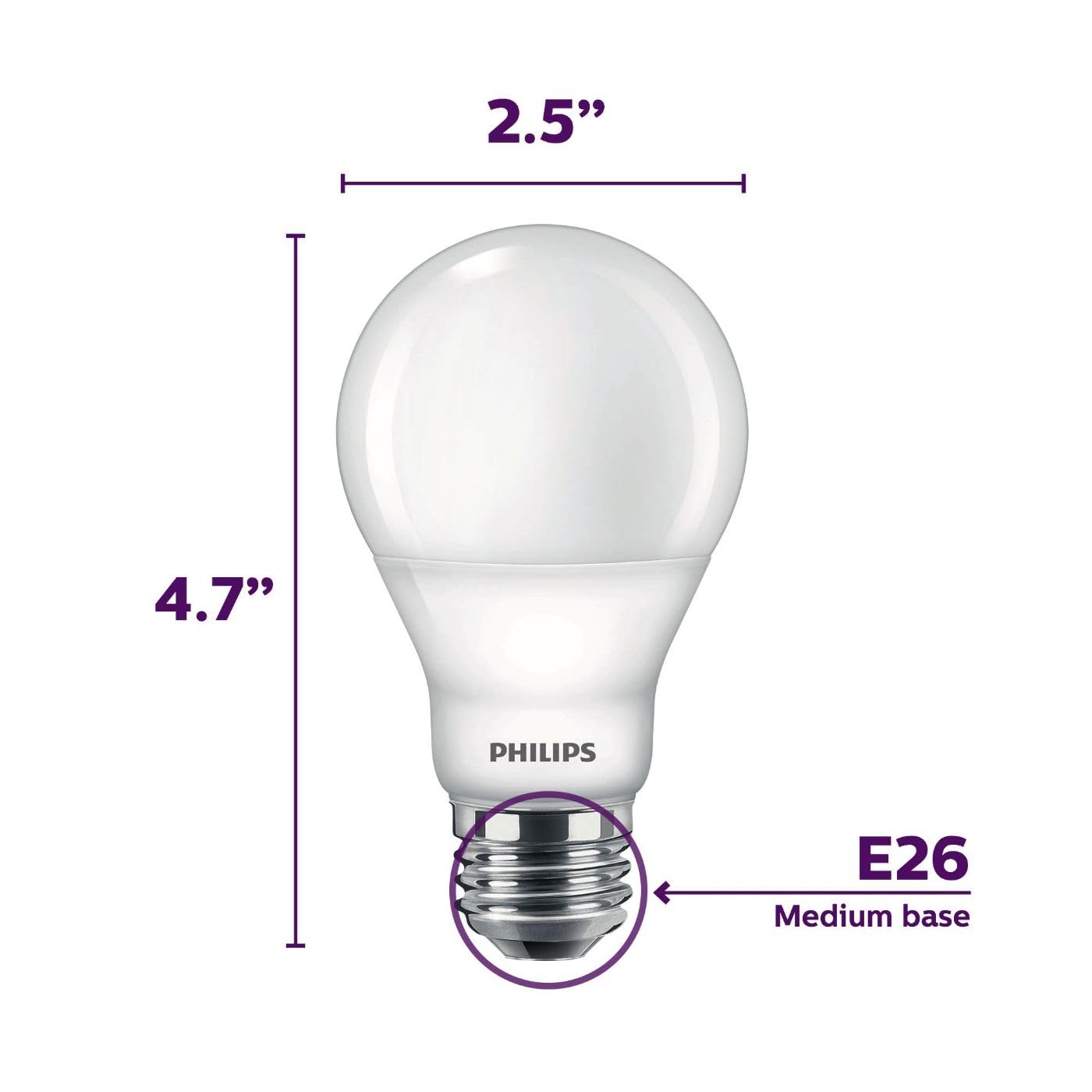 Philips LED Flicker-Free Frosted A19 Light Bulb, Dimmable Warm Glow Effect, 800 Lumen, 2700-2200K, 8.8W=60W, E26 Base, 6-Pack