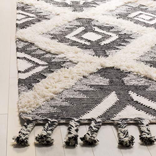 SAFAVIEH Kenya Collection Area Rug - 8' x 10', Black & Ivory, Hand-Knotted Moroccan Tribal Tassel Wool, Ideal for High Traffic Areas in Living Room, Bedroom (KNY910H)