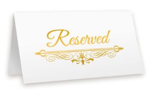 reserved table sign for wedding gold foil, 20 pack table tent, place cards hot stamping press double sides (place card reserved gold1)