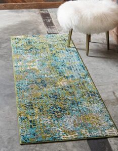 unique loom chromatic collection modern colorful & vibrant abstract area rug for any home décor, 2 ft 2 in x 6 ft 7 in, green/blue