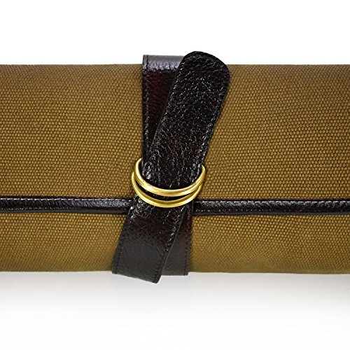 Boldric Cotton Canvas DD Hook Tie Chef Knife Bag – Professional Canvas Travel Roll Carrier Case With Water Buffalo Hide Trim - 7 Tool Holder Slots For Knives Pens Pencils Spoons (Khaki)