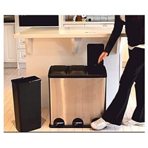 Triple Compartment 60Liter Recycling Trash Can Combo, Metal, Silver, 3 Bin XL Three Way Indoor Container Station Organizer, Heavy Duty, Rustproof, Portable, Dispenser