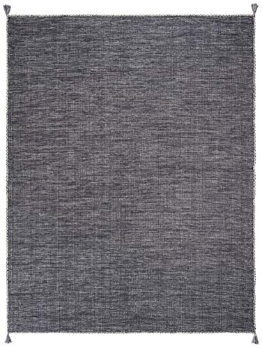 SAFAVIEH Montauk Collection Area Rug - 8' x 10', Grey & Black, Handmade Flat Weave Cotton Corner Tassel, Ideal for High Traffic Areas in Living Room, Bedroom (MTK150F)