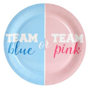 144 Piece Gender Reveal Plates, Napkins, Cups, Cutlery, Team Boy and Team Girl Party Supplies, Decorations (Serves 24)