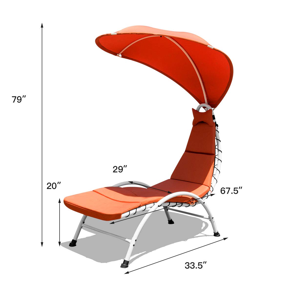 Giantex Chaise Lounger Chair, Arc Stand Porch Swing Hammock Chair w/Canopy, Removable Headrest, Patio Chaise with Cushion, Recliner Chair for Garden Backyard Poolside (Orange)