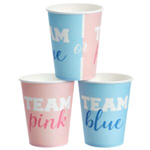 144 Piece Gender Reveal Plates, Napkins, Cups, Cutlery, Team Boy and Team Girl Party Supplies, Decorations (Serves 24)