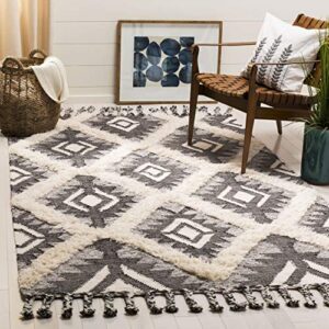 safavieh kenya collection area rug - 8' x 10', black & ivory, hand-knotted moroccan tribal tassel wool, ideal for high traffic areas in living room, bedroom (kny910h)