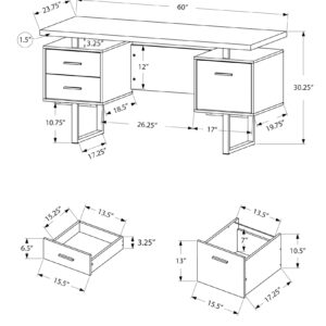 Monarch Specialties Computer Desk with Drawers - Contemporary Style - Home & Office Computer Desk with Metal Legs - 60"L (Taupe Reclaimed Wood Look)