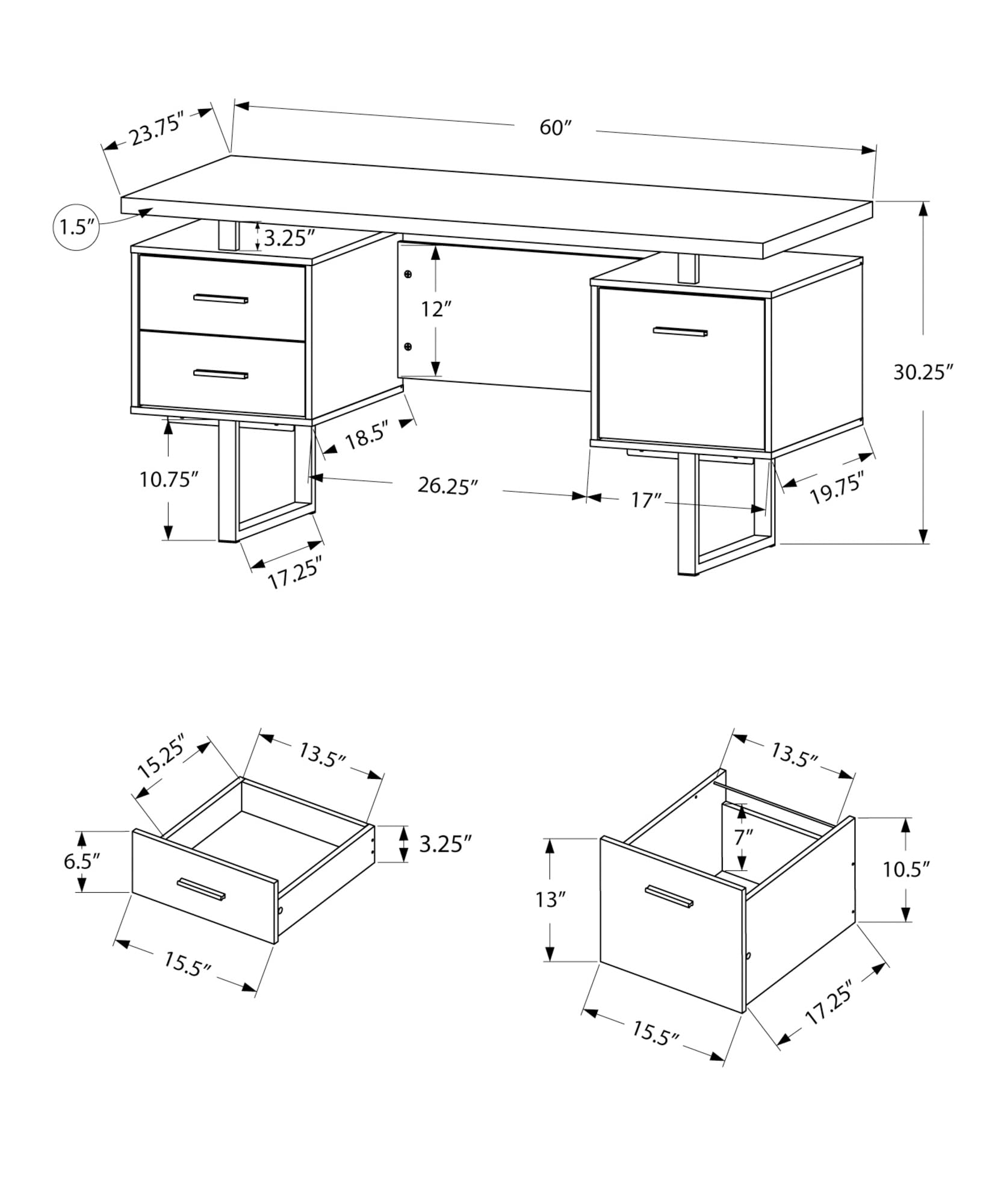 Monarch Specialties Computer Desk with Drawers - Contemporary Style - Home & Office Computer Desk with Metal Legs - 60"L (Taupe Reclaimed Wood Look)