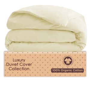 organic cotton duvet cover queen/full – natural – gots certified – soft & smooth sateen weave – secure fit with corner ties & envelope closure – premium bedding – machine washable – tissaj