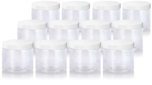 16 oz clear large pet plastic refillable jar with white lids (12 pack)