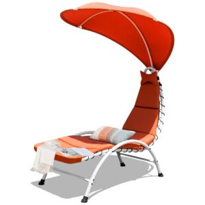 giantex chaise lounger chair, arc stand porch swing hammock chair w/canopy, removable headrest, patio chaise with cushion, recliner chair for garden backyard poolside (orange)