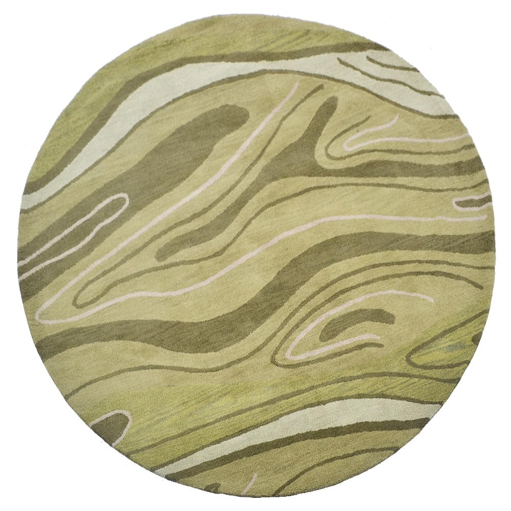 Hand Tufted Wool ECO-Friendly Area Rugs - 8'x8', Round Shape, Green, Abstract Modern Design, High Pile Thick Handmade Anti Skid Area Rugs for Living Room, Bed Room (K00672)