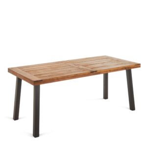 christopher knight home della acacia wood dining table, teak finish with rustic metal