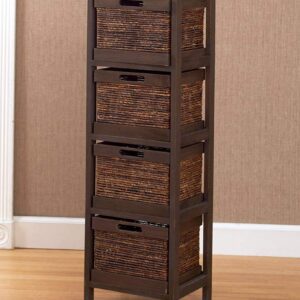 The Lakeside Collection Storage Tower and Baskets with Rope Detailing - 5 Pieces - Walnut