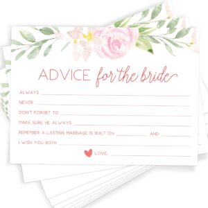 printed party advice and wishes for the mr and mrs – wedding advice cards for bridal shower, games and favors for guests, pink floral design, 50 guests