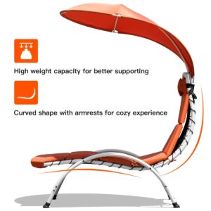 Giantex Chaise Lounger Chair, Arc Stand Porch Swing Hammock Chair w/Canopy, Removable Headrest, Patio Chaise with Cushion, Recliner Chair for Garden Backyard Poolside (Orange)