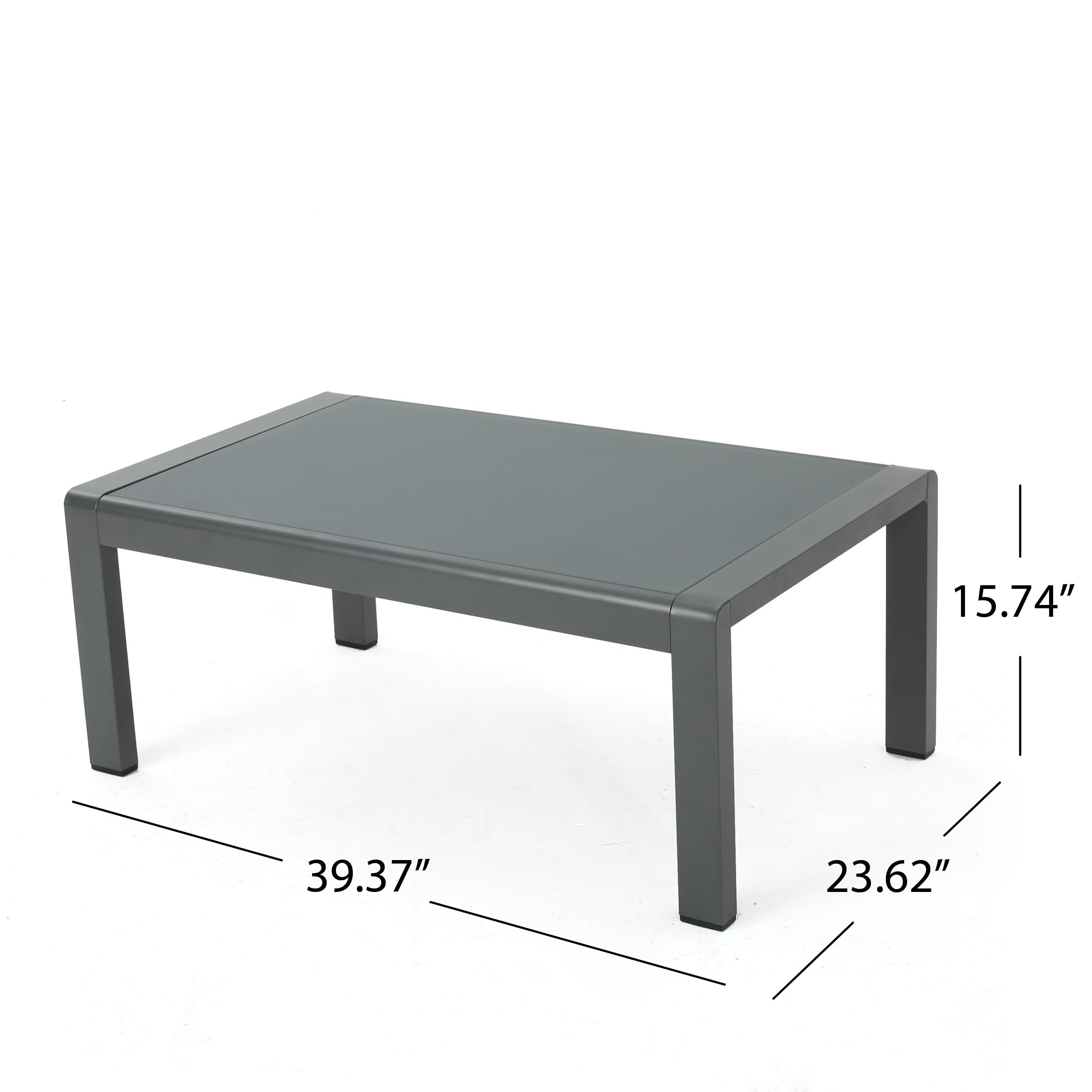 Christopher Knight Home Cape Coral Outdoor Aluminum Coffee Table with Tempered Glass Table Top, Grey