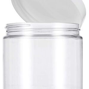 16 oz Clear Large PET Plastic Refillable Jar with White Lids (12 pack)