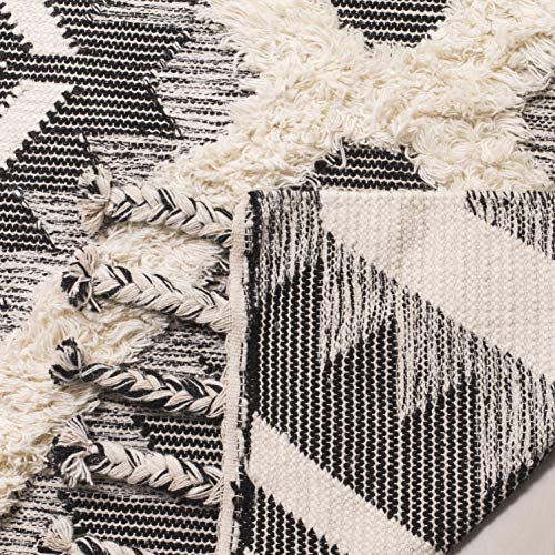 SAFAVIEH Kenya Collection Area Rug - 8' x 10', Black & Ivory, Hand-Knotted Moroccan Tribal Tassel Wool, Ideal for High Traffic Areas in Living Room, Bedroom (KNY910H)